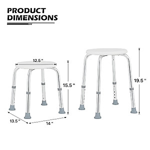 monicare Adjustable Seat Height Shower Stool for Bathroom Inside Tub, Small Round Plastic Non-Slip Waterproof Bath Stool for Elderly, Seniors, Adults, Disabled (White, 220 Lb Capacity)