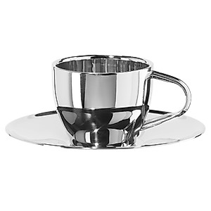 Oggi Insulated Espresso Cup 4oz - Saucer Included - Dual Wall Stainless Steel Technology Coffee Cup with Elegant Mirror Finish