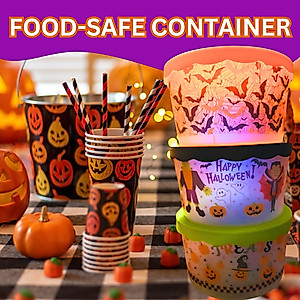 Halloween Plastic Containers with Lids, Food Storage Candy Box for Trick or Treating Cookies Jar Goodies Bucket Snack Party Favor Decor Pumpkin Bat & Ghost Themed, Pack of 3(Black Orange Green)