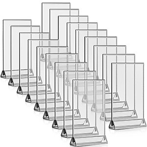 18 Pieces Frames Table Numbers Clear Table Sign Double Sided Picture Frame Table Number Holder Acrylic Sign Holder for Wedding Table Numbers, Menu Holder, Photo Frame (Silver, 5 x 7 Inches)