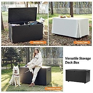 TerraSafe Large Deck Boxes,150 Gallon Resin Storage Boxes for Outdoor Cusion,waterproof,lockable Black,Garden Tools