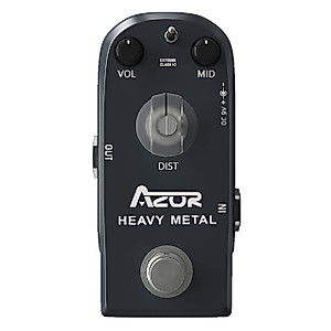 AZOR Heavy Metal Distortion Guitar Effect Pedal with Guitar Effect Pedal Cables 3 Pack (Gold)