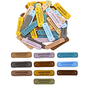 50 Pcs PU Leather Label Handmade Sew on Tag Label Faux Leather Handmade Embossed Tag(Limited, 10c)