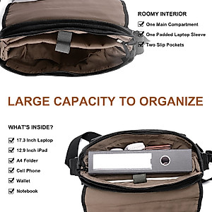 ESTARER Messenger Bag 17-17.3 Inch, Men's Computer Bag Water-resistant Canvas, Teacher Laptop Satchel for Work Office College, Dark Grey