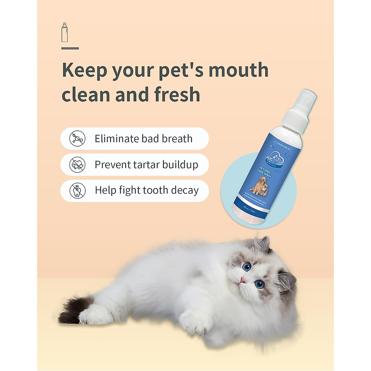 JUC Dog Breath Freshener for Dogs & Cats Teeth Cleaning Spray Dog Bad Breath Pet Oral Care Spray 4fl.oz