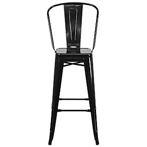 Merrick Lane Dothan Series Bar Height Stool - Black Finish - Metal Frame with Cross Bracing - Convenient Removable Back - Integrated Footrest