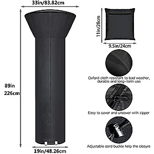 Patio Heater Cover Waterproof with Zipper and Storage Bag, Outdoor Heater Cover Has Dustproof, Wind-Resistant, UV-Resistant, Snow-Resistant Features for Patio Heater, 89”H x 33”D x 19”B