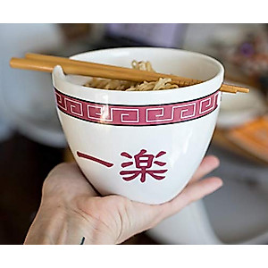 JUST FUNKY Naruto Ichiraku Ramen Japanese Ceramic Dish Set | 16-Ounce Ramen Bowl and Chopsticks Set