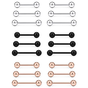 Ftovosyo 16g Tongue Rings Externally Threaded Nipple Barbell Stainless Steel Nipplerings 16 Gauge Straight Barbell Tongue Piercing Bars Length 12mm 14mm 16mm 1/2" 9/16" 5/8"