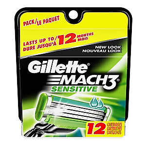 Gillette Mach3 Men's Razor Blade Refills, Sensitive, 12 Count