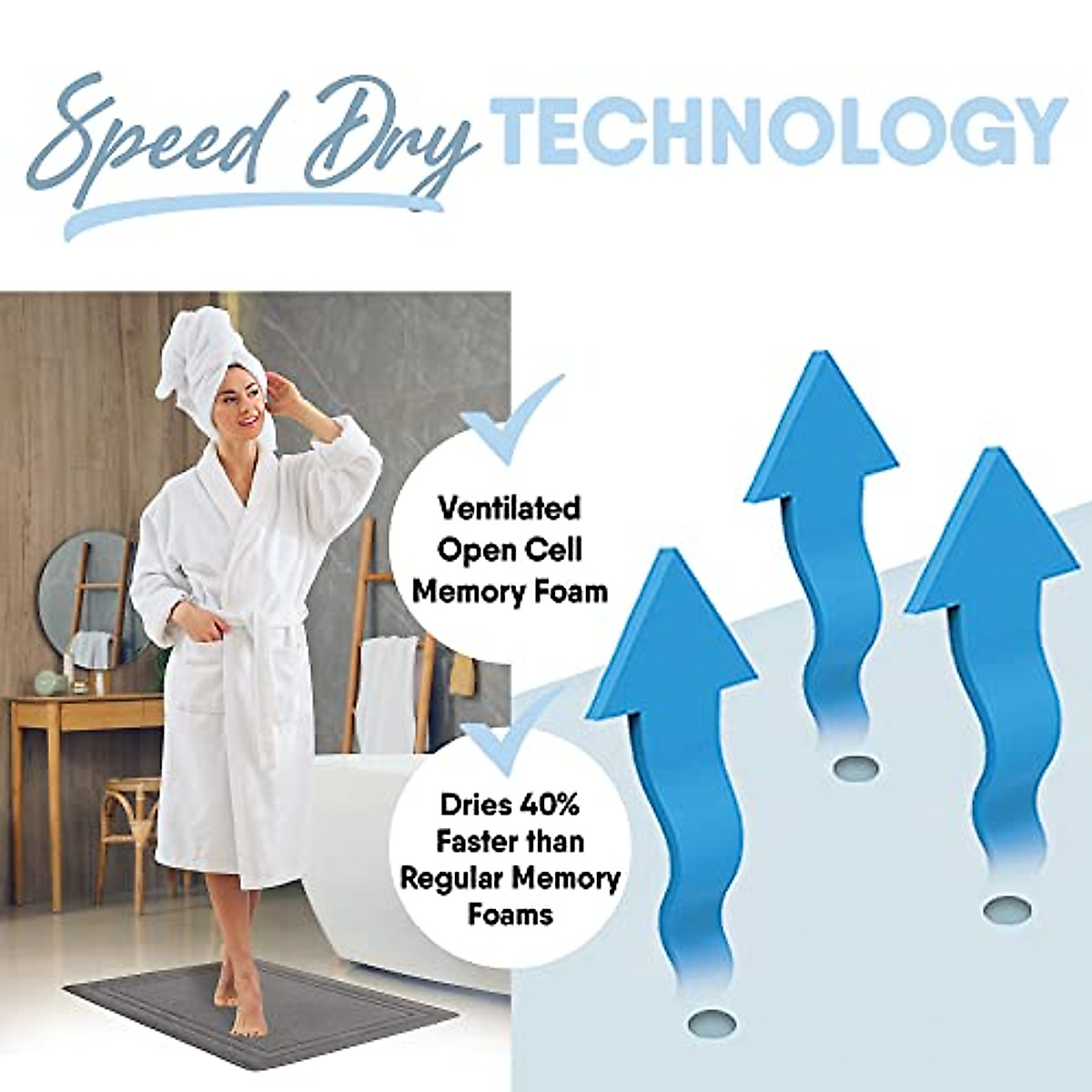 MICRODRY Quick Dry Memory Foam Luxury Framed Bath Mat Rug (Dark Grey, 2-Piece Set)