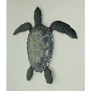 Blue Galvanized Metal Art Sea Turtle Wall Sculpture 19 inch