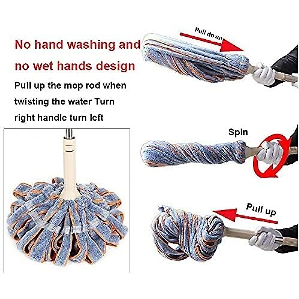 Microfiber Twist Mop Easy Wringing Twist Mop with 52 inch Long Handle Wet Mops for Floor Cleaning, Commercial Household