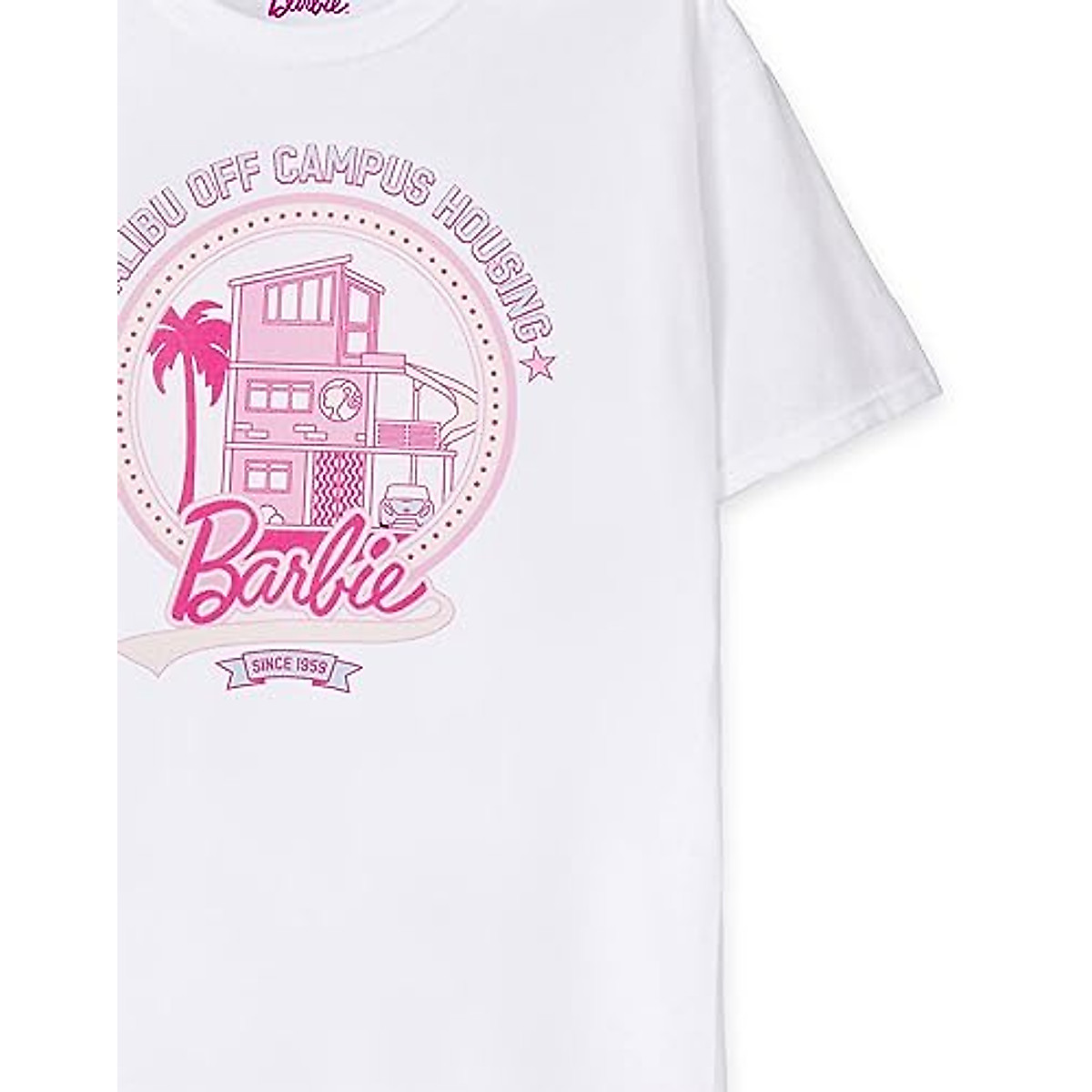 Barbie Women's Malibu Off Campus White T-Shirt | Iconic Brand | Fashionable Short Sleeved | Comfortable Retro Fit Movie Merchandise - X-Large