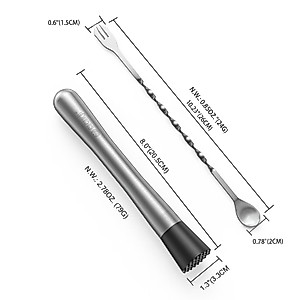 Cicike 8 Inches Stainless Steel Muddler and Mixing Spoon for Cocktails, Bar Tools and Accessories - Create Delicious Mojitos and Other Fruit Based Drinks