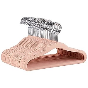 Amazon Basics Kids Velvet, Non-Slip Clothes Hangers for Infant and Toddler, 11.6 Inches (for baby clothes), Pack of 50, Blush