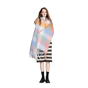 Yatemiole Women's Cashmere Big Coloured Checked Scarf Winter Warm Wrap Scarf (Pattern - 16)