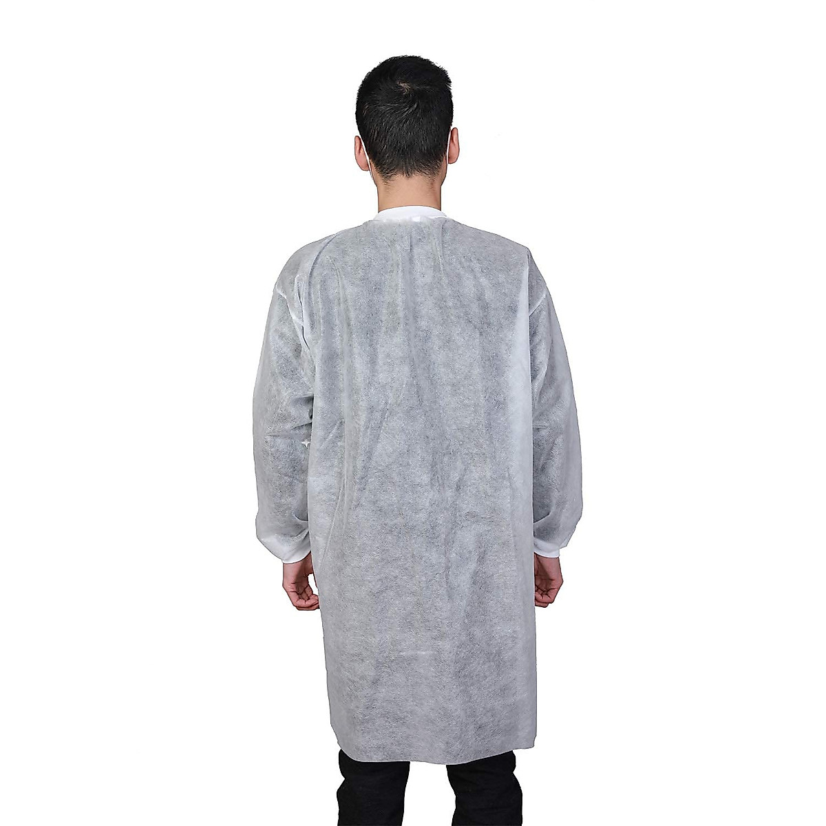 Cleaing Pack of 10 Disposable Lab Coats for Adult Large, 2 Pockets with Knitted Collar and Cuffs