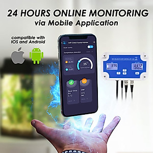 Smart pH ORP Controller, 3 in 1 Aquarium pH Monitor Wi-Fi for pH/ORP/Temp Measurements in Water with Calibration, Can Fit with CO2 Bottle & O3 Generator