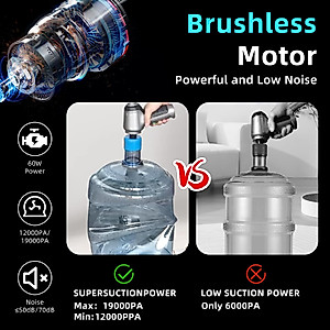 Car Vacuum Portable, Handheld Vacuum Cordless - 19000PA Mini Vacuum Cleaner High Power with Brushless Motor, 3 in 1 Hand Vacuum Cordless Rechargeable for Car, Home, Keyboard, Pet Hair Cleaning