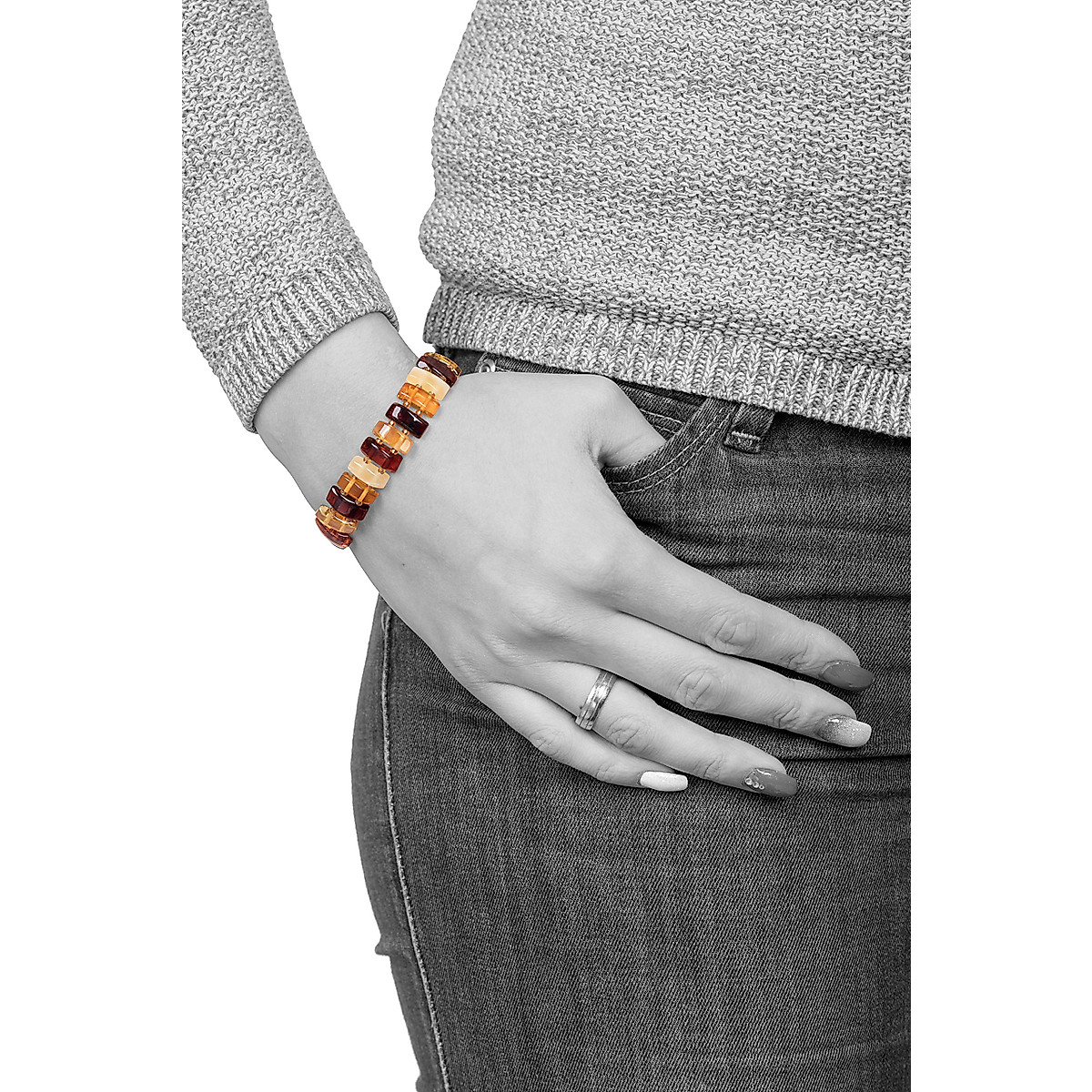 AMBERAGE Natural Baltic Amber Stretch Bracelet for Women - Hand Made from Polished/Certified Baltic Amber Beads