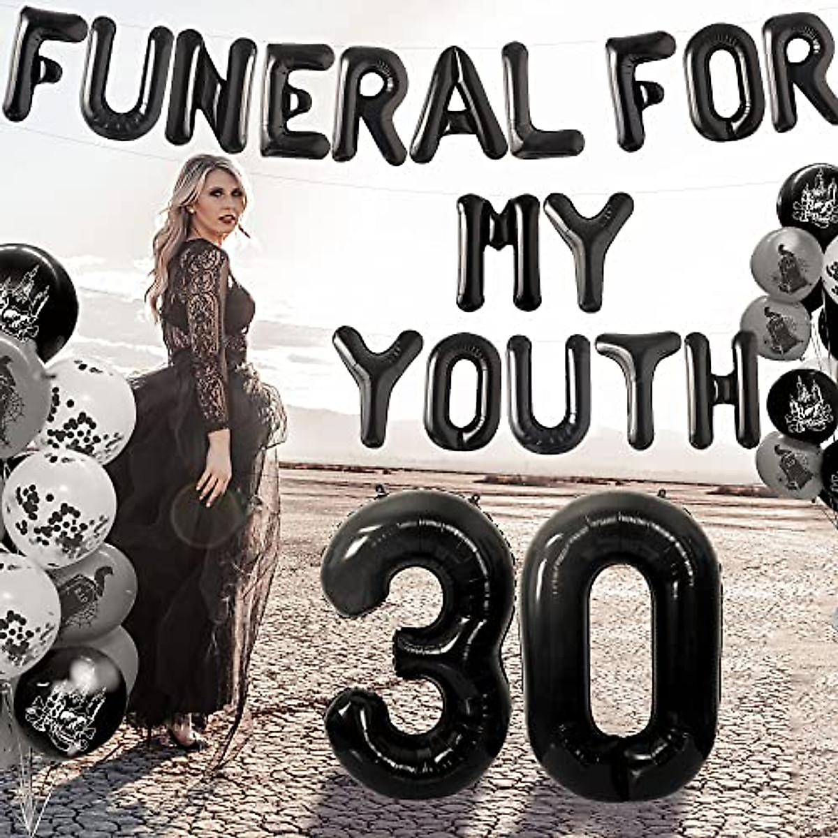 JeVenis Funeral for My Youth 30th Birthday Decoration Rip to My 20s Balloons Rip Twenties Balloons Gothic Birthday Decoration 30 Birthday Gift Death to My 20s Banner