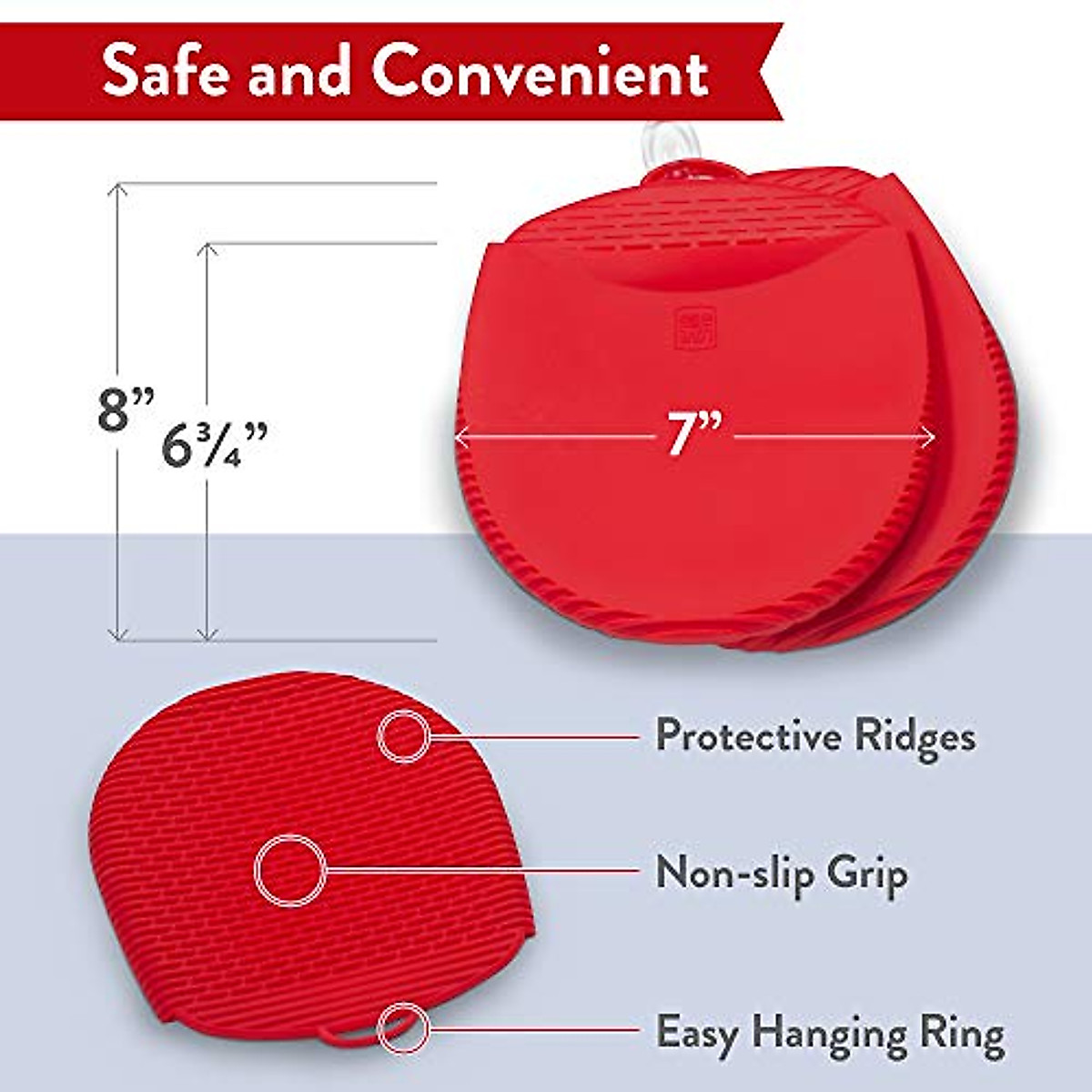 Kitchen Silicone Pot Holders - Flexible & Durable Oven Hotpads - Cooking Accessories with Pocket are Healthier, No Nasty Things Will Grow Inside or Out (Red, 1 Pair)