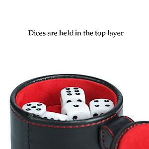 Professional Double Layers Faux Leather Dice Cup Set with 5 Dice for Most Dice Games