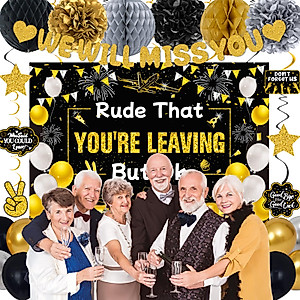 Farewell Party Decorations Men Women, Rude That You're Leaving But OK Black Gold, We Will Miss You Banner Party Decoration Coworker Going Away Retirement Party Farewell Goodbye Job Change Party Decor