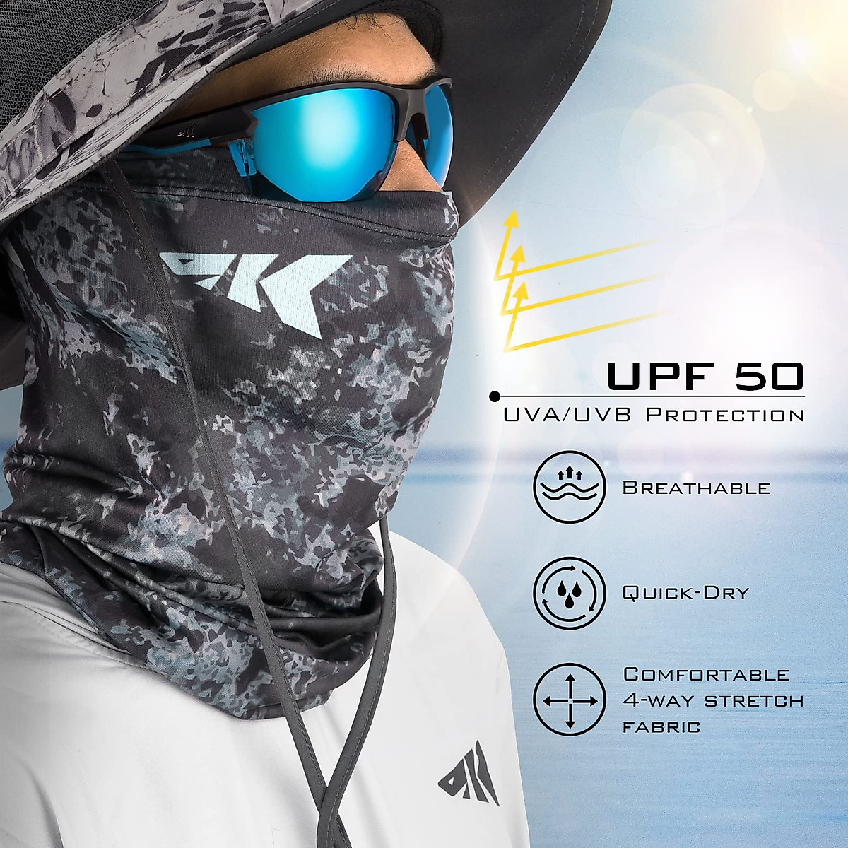 KastKing La Sal Neck Gaiter-UPF 50+ Balaclava Face Mask,Neck Gaiter for Men and Women,Face Cover Shield for Fishing,Hiking