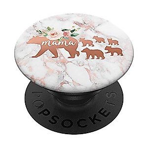 Mama Bear Five Cubs Blush Pink Marble Watercolor Floral PopSockets PopGrip: Swappable Grip for Phones & Tablets