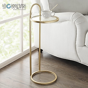 Gold Glass Small Drink Snack Accent Martini Table, C Shaped Side End Table, No-Assembly, 10" D x 28.5" H