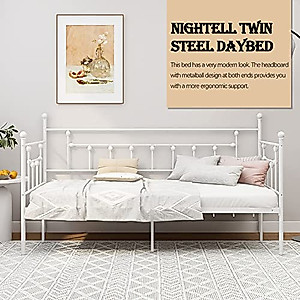 Nightell Metal Twin Daybed Frame with Headboard Multifunctional Platform Bed Sofa for Living Room Guest Room Heavy Steel Slat Support White