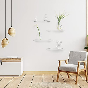 maulehua 12 Inch Clear Acrylic Floating Shelves with Invisible Metal Brackets Floating Wall Mounted Shelf for Bathroom, Living Room and Kitchen Set of 2