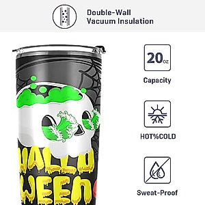 Jihqo Dark Halloween Skull Tumbler with Lid and Straw, Insulated Stainless Steel Tumbler Cup, Double Walled Travel Coffee Mug Thermal Vacuum Cups for Hot & Cold Drinks 12oz