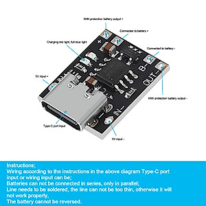 XIITIA 20pcs Mini USB Type C 3.7V Lithium Battery Charger Board 4.2V Charging Module with Protection Circuit and LED Charge Indicators(Type-C Port)