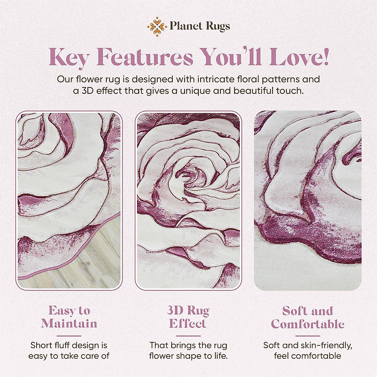 Rose Rug 6ft Round Area Rugs Cute Plush Flower Shaped Rug Circle Girly for Bedroom Floor Living Room Carpet 304 Pink