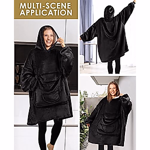 Blanket Hoodie Oversize Huge Hooded Blanket Sweatshirt with Deep Pockets and Elastic Sleeves, Women's Men's Fleece Lamb Fleece Soft Warm Comfortable Blanket Jacket Sweater Gift Adult Youth One Size