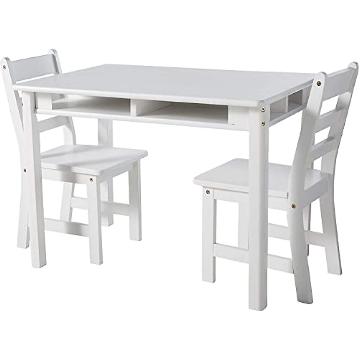 Lipper International Child's Rectangular Table with Shelves and 2 Chairs, White