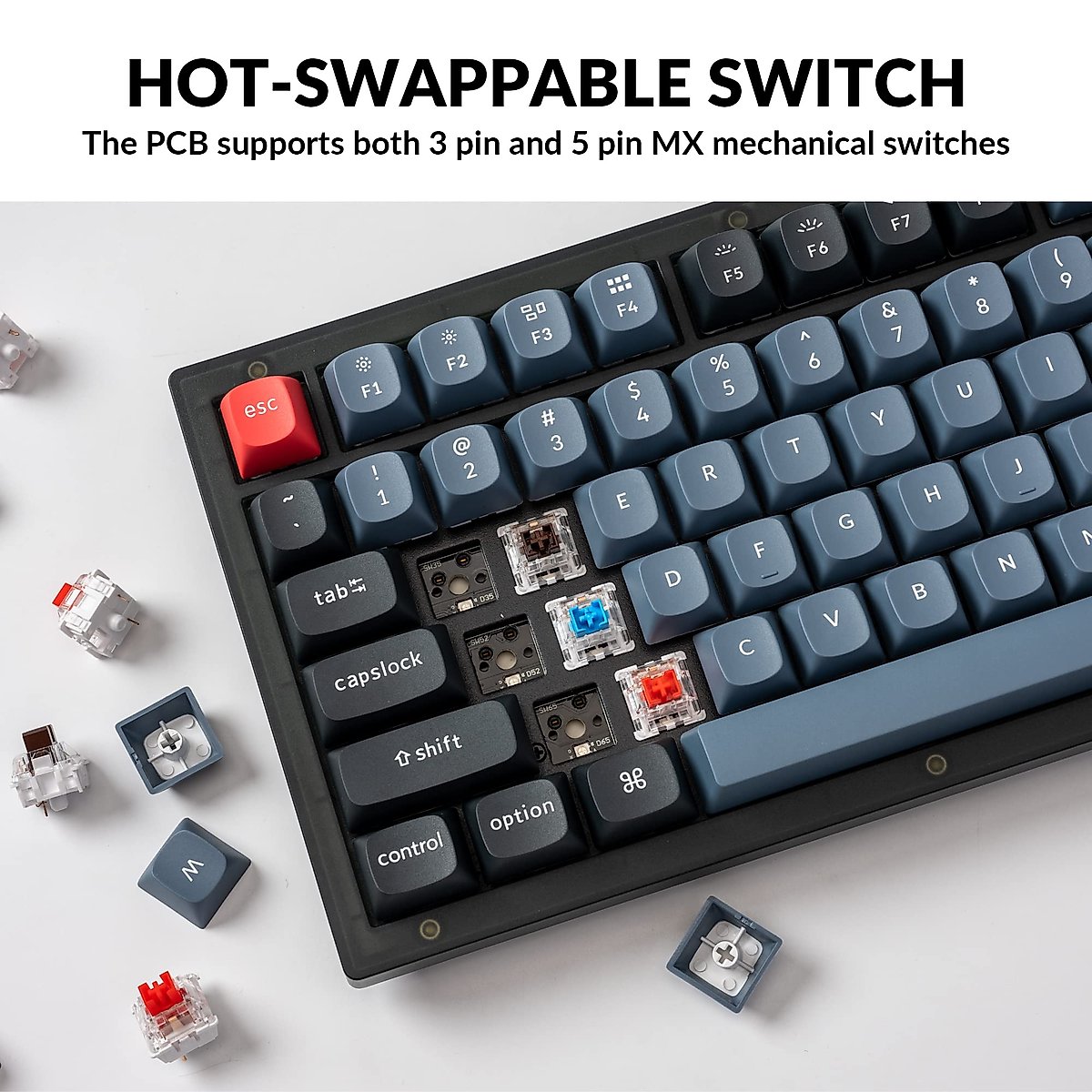 Keychron V3 Wired Custom Mechanical Keyboard Knob Version, TKL QMK/VIA Programmable Macro with Hot-swappable Keychron K Pro Red Switch Compatible with Mac Windows Linux (Frosted Black-Translucent)