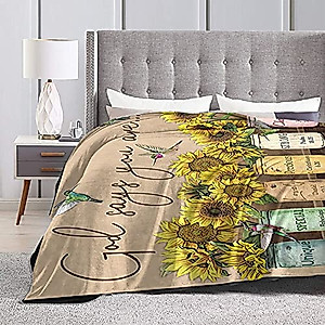 ASYOURWISH Sunflower Throw Blankets for Couch,Inspirational Quote God Says You are Hummingbird Design Cozy Luxury Rustic Farmhouse Colorful Yellow Flower Blue Purple Bottle Flannel Bed Blanket60 x50