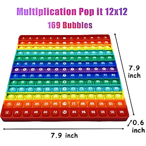 Multiplication 12x12, Addition 1-12, Math Fidget Popper, Learn Multiplication, Addition with Pop Fidget Toy, Learning Tools for Students and Children, Bubble Sensory Rainbow (Rainbow-Horizontal)