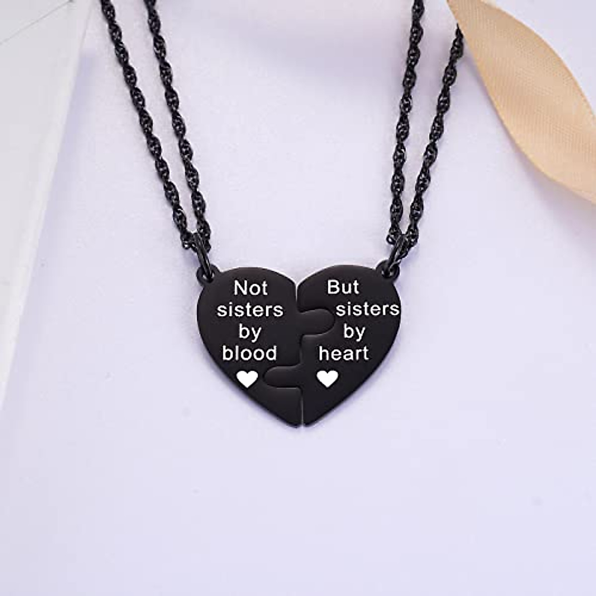 Ralukiia Best Friends Matching Heart Necklace Set for 2, Friendship Jewelry Gifts for Women Girls, BFF Necklaces Sets for Unbiological Sisters