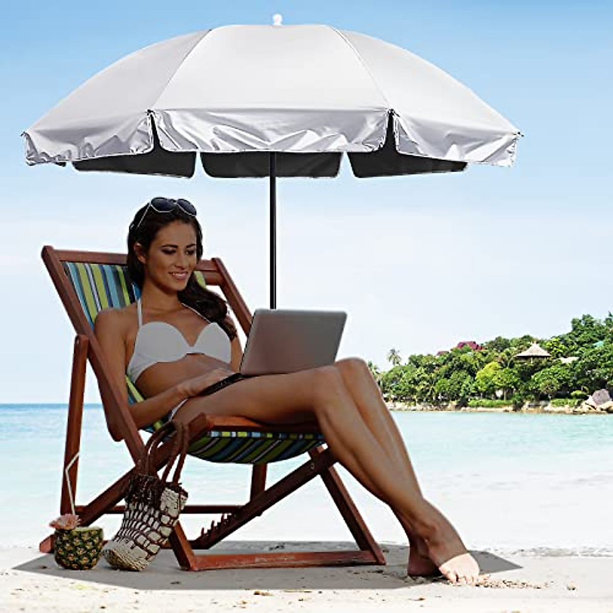 G4Free UPF 50+ Universal Clamp On Umbrella Adjustable Outdoor UV Protection Beach Chair Umbrella for Strollers, Wheelchairs, Patio Chairs, Beach Chairs, and Golf Carts(Black)