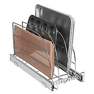 Pull Out Organizer for Cookie Sheet, Cutting Board, Bakeware, and Tray, Sliding Rack- Heavy Duty-5 Year Limited Warranty - for Under Sink / Under Cabinet, 8.5”W x 21”D x 10.63”H, Chrome