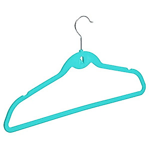 50 Pack Non Slip Velvet Clothes Hangers with Cascading Hooks Space Saving for Kids, Teens, and Adult's Shirts, Coats, Pants, Suits, and Dresses (Teal, 17.5 Inches)