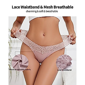 Jaywan Lace Thongs for Women Underwear Breathable Stretch Seamless Lace Thongs T Back Panties for Women 6 Pack S-XL Assorted
