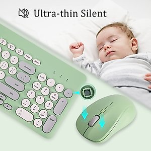 Arcwares Wireless Keyboard and Mouse Combo, Sweet Green Cute Keyboard, 2.4G USB Ergonomic Full-Sized Mute Keyboard for Computer, Laptop, PC Desktops, Mac