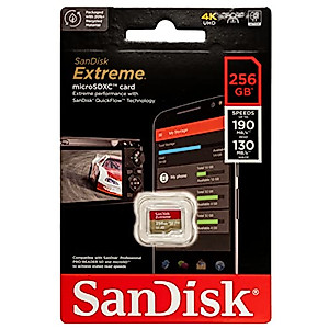 SanDisk 256GB Micro SDXC Memory Card Extreme Works with GoPro Hero 8 Black, GoPro Max 360 Action Camera U3 V30 4K A2 Class 10 (SDSQXAV-256G-GN6MN) Bundle with (1) Everything But Stromboli Card Reader