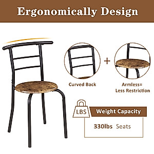 VECELO 3 Piece Small Round Dining Table Set for Kitchen Breakfast Nook, Wood Grain Tabletop with Wine Storage Rack, Save Space, 31.5", Antique & Black